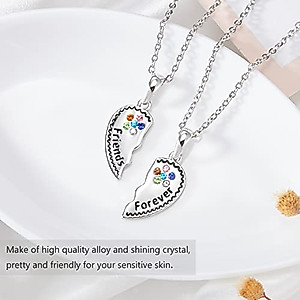 Lanqueen BFF Necklace for 2 Friendship Necklace Best Friend Necklaces for 2 Girls Best Friend Friendship Gifts for Women Friends Bestie Necklaces Crystal Heart Broken Necklace, Chain 18"