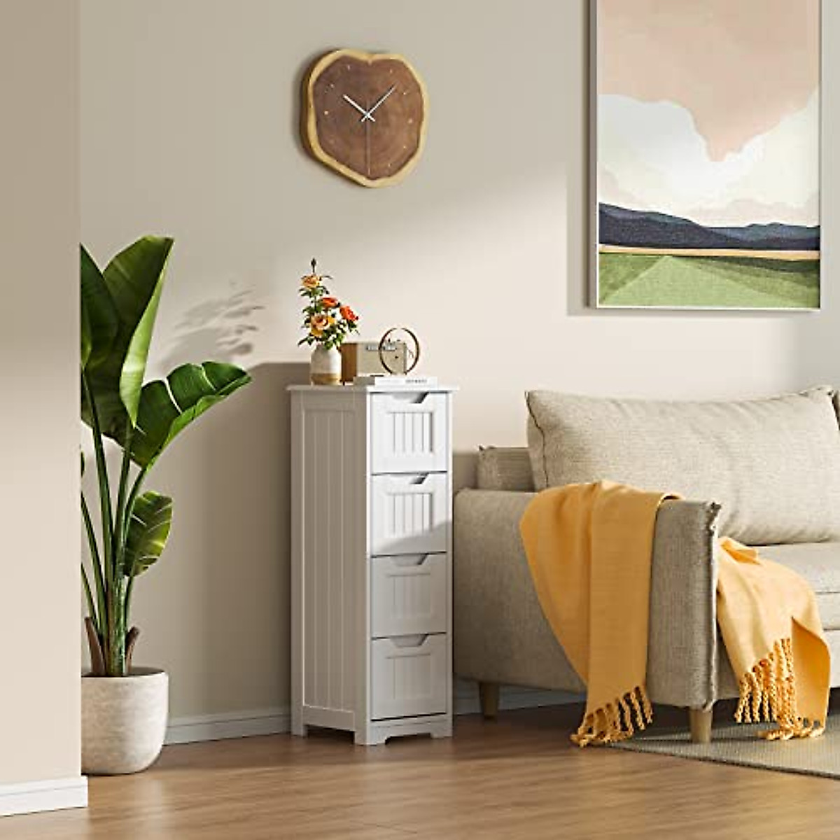 Gizoon Small Bathroom Storage Cabinet Freestanding with Drawers for Narrow Places, 33" Wooden Dresser with 4 Drawers for Bedroom, Chest of Drawers White