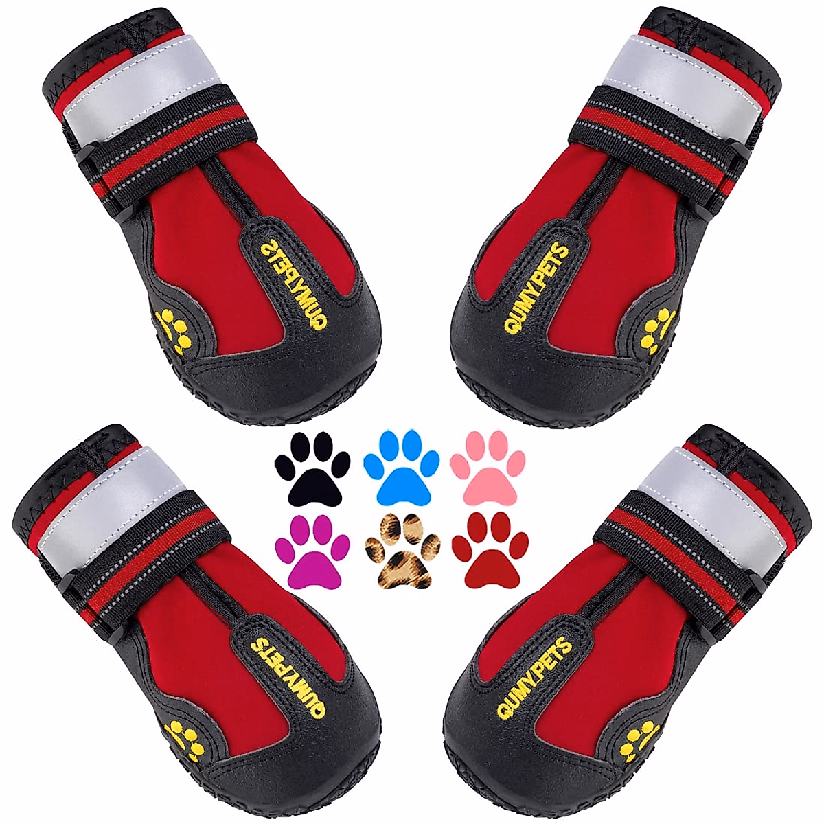 QUMY Dog Shoes for Large Dogs, Medium Dog Boots & Paw Protectors for Winter Snowy Day, Summer Hot Pavement, Waterproof in Rainy Weather, Outdoor Walking, Indoor Hardfloors Anti Slip Sole Red Size 2