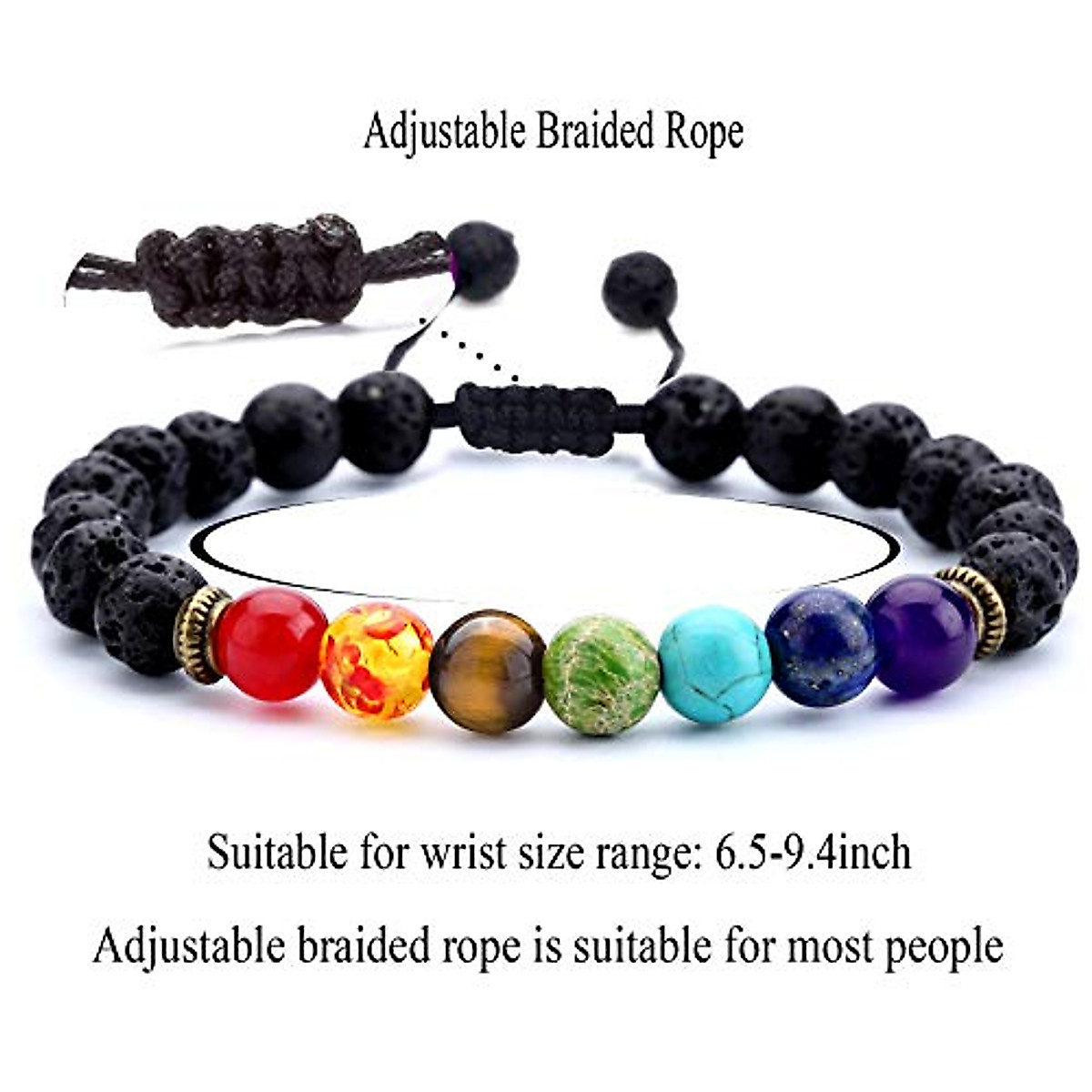 Hamoery Men Women 8mm Lava Rock Beads Chakra Bracelet Braided Rope Natural Stone Yoga Bracelet Bangle(Lava Chakra)