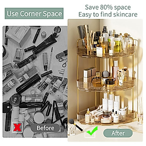 Shario Corner Bathroom Counter Organizer, 3 Tier Bathroom Perfume Organizer Countertop, Makeup Organizer Storage for Vanity, Skin Care, Beauty, Cosmetics. (Gem Green, 3 Tiers)