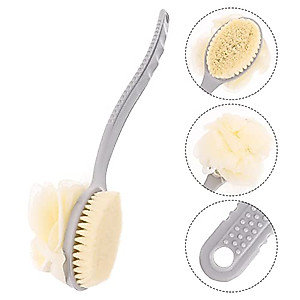 2pcs in Skin Dual-Sided Shower and Sides with Spa Sided Handle Bath Washing Cellulite Back Loofah Scrubber Dual- Wet or Long Body Grey Double Portable Exfoliating Dual