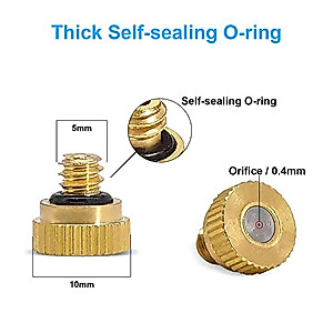 Misting Nozzles for Patio Outside Mister, Brass Nozzle for Misters Outdoor Cooling System. Mist Parts Accessories. Garden Hose Sprayer Nozzles Replacement Head. 0.016" Orifice (0.4 Mm) 10/24 Unc 8Pcs.