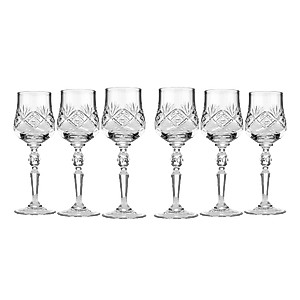 Neman Set of 6 Russian Cut Crystal Shot Glasses 2-Oz. Hand Made Vodka or Liquor Stemmed Vintage Glassware