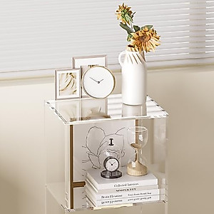 invisibiliter Acrylic Bookcase, 3 Tier Clear Floor Standing Bookshelf, 31.5 inch Tall Display Cube Storage Shelf Home Decor Furniture for Home, Office, Living Room, Bedroom