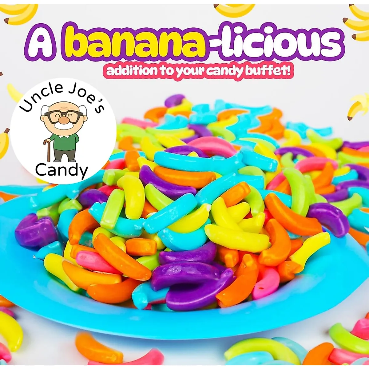 Uncle Joes Hard Banana Runts Candy, Bulk Pack in Resealable Bag, 2 lb - Perfect Joy Ride Candy for Banana Candy Lovers