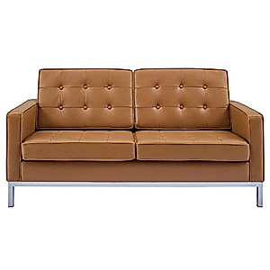 Modway Loft Upholstered Leather Mid-Century Modern Loveseat in Tan