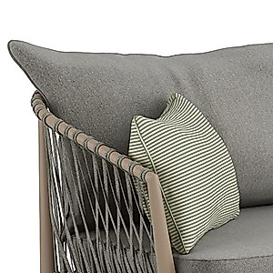 SIMPLIHOME Belize 75 Inch Wide Contemporary Outdoor Sofa (Set of 2) with Back Cushions in Sand Drift Polyester Fabric, For the Living Room and Family Room