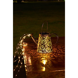 VINESSY Solar Lights Outdoor Garden Decor Pathway Decorative Lanterns Hanging Solar Patio Art Lights Retro Metal Waterproof Yard Watering Can with String Lights Walkway LED Waterfall Stake Light