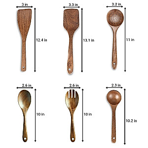 Meiyon Wooden Spoons for Cooking ,Non stick spatula utensil Set Non-stick cookware, Pan Kitchen Tool Wooden Spoons and Wooden spatula for cooking salad fork, Kitchen Utensils -6pcs