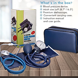 NOVAMEDIC Adult Size Blue Manual Blood Pressure Machine and Stethoscope Kit, BP Monitor with Adjustable Upper Arm Cuff for Monitoring High Blood Pressure, Includes Carrying Case