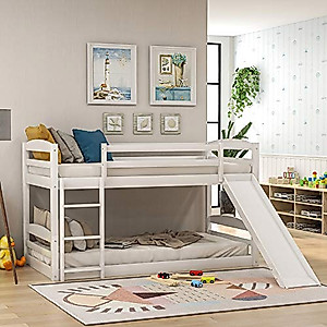 Solid Wood Twin Over Full Bunk Bed with Two Storage Drawers (White+Pine+Twin)