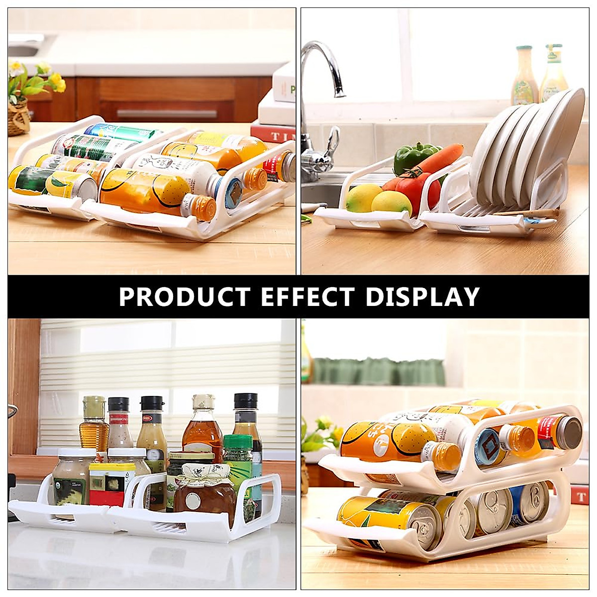 Hemoton 2pcs Soda Can Dispenser Beverage Holder for Fridge Kitchen Countertops Cabinets Plastic Canned Food Pantry Storage Rack Beverage Organizer