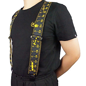 MELOTOUGH Tool Belt Suspenders Work Suspenders 2" Wide Adjustable and Elastic Braces X Shape with Very Strong Clips - Heavy Duty tape measure suspenders for men (Black Tape)