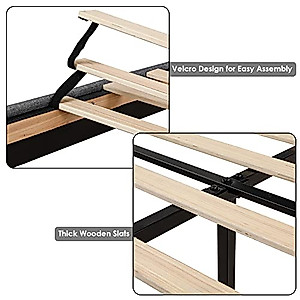 King Bed Frame with 2 Storage Drawers, Fabric Upholstered Platform Bed Frame with Deep-set Pattern Button Tufted Headboard, Sturdy Wood Slats Support Mattress Foundation, No Box Spring Needed, Grey