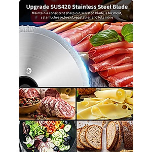 Meat Slicer for home, CWIIM Electric Deli Food Slicer & meat cutter with Removable Stainless Steel Blade+Pusher and 0-18mm Adjustable Thickness for Meat, Cheese, Bread, Fruit.