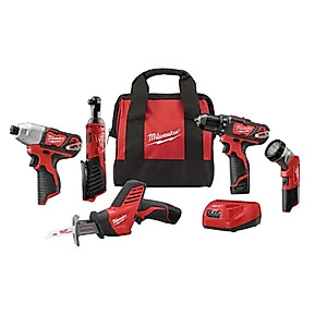 Milwaukee M12 12-Volt Lithium-Ion Cordless Combo Kit (5-Tool) with Two 1.5 Ah Batteries, Charger and Tool Bag