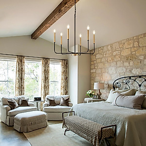 ZUYURT Modern Black and Gold Chandelier for Dining Room, 6-Light Metal Farmhouse Dining Room Light Fixtures Hanging Over Table, E12 Candle Lighting for Kitchen, Living Room, Foyer, Entry, Staircase