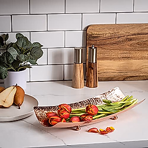 Colleta Home Rectangular Copper Serving Tray- Copper Serving Tray and Platters- Decorative Centerpiece- 16 Inch Hammered Tray