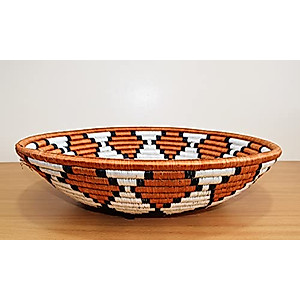 Large Hand Woven African Basket - 12 Inches Sisal & Sweetgrass Basket - Handmade in Rwanda, Gingerbread/Cinnamon Brown, Black, RB031