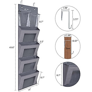 YOLOXO Heavy Duty Over The Door File Organizer, Wall Mounted Hanging Wall File Organizer for File Folders, School Mailbox, Home/Office Papers (Grey)