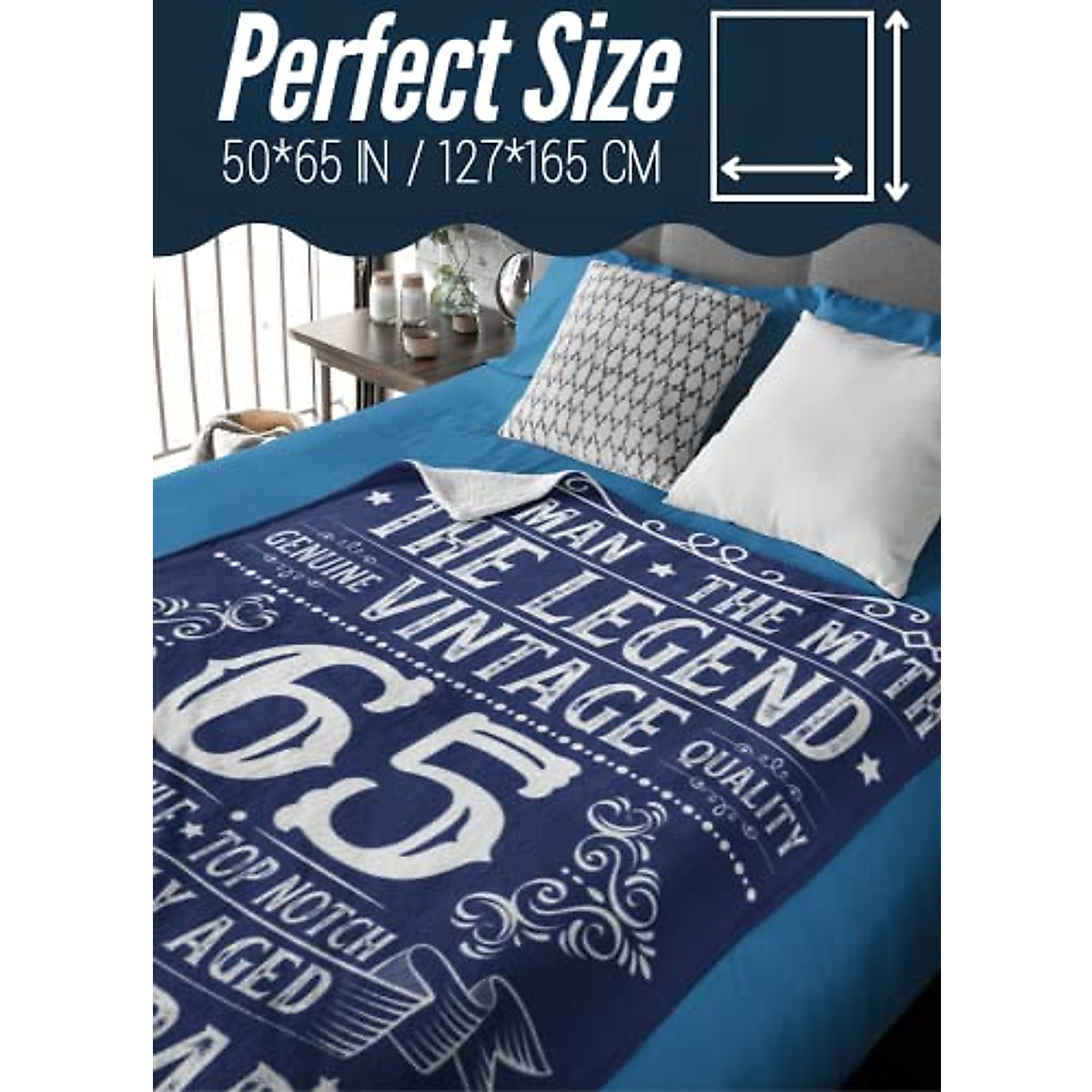 InnoBeta 65th Birthday Gifts Throws, Happy 65th Birthday Themed Bed Flannel Plush Blankets, Thank You Presents for Dad, Grandpa, Godfather, Friends, Uncle(50x 65Inches)