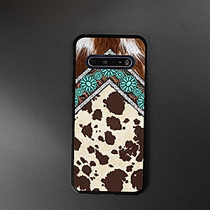 KSHSAA Designed for LG V60 ThinQ 5G Western Case, Western Cowhide Turquoise and Brown Animal Print Designed for LG Case Women Men, Soft Silicone Shockproof Case for LG
