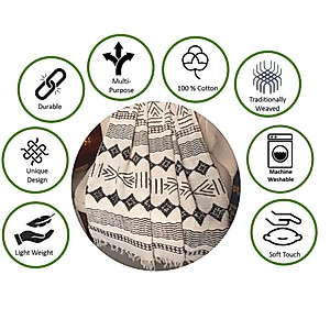 InstyleCraft - Cotton Throw Blanket - Woven Warm Boho Decor Couch Chair Sofa Bed Kitchen Living Room - Block-Printed - Chair Blanket with Tassels for Outdoor Camping Beach Picnic
