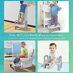Welspo Folding Step Stool for Kids, Toddler Step Stool with Handle for Bathroom Sink,Toilet, Plastic Child Step Stool with Faucet Extender Non-Slip for Boys and Girls, Gray