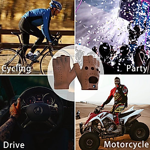 Harssidanzar Mens Fingerless Half Finger Leather Driving Gloves Lambskin Unlined Upgrade GM032US,Saddle,Size L