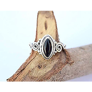 Black Onyx Stone Ring, 925 Sterling Silver Ring Statement Ring For Women - Girls, 5X10mm Natural Marquise Shape Gemstone Ring, Christmas Gifts, Gemstone Ring Size US 8 Handmade Ring