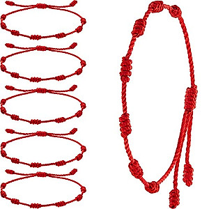 WILLBOND 6 Pieces Red String Bracelets Red Cord Bracelet Adjustable Red Knot String Bracelet Amulet for Protection, Evil Eye and Good Luck(7 Knots Style)