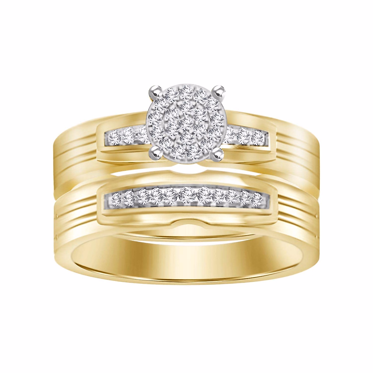 Eternal Bliss 0.07 cttw Round Natural Diamond Wedding Engagement Bridal Set In 10K Yellow Gold (8)