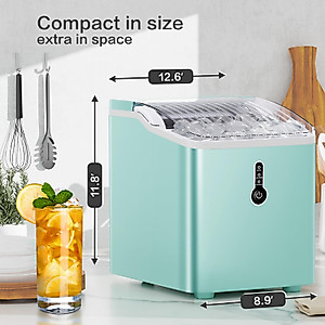 ZAFRO Ice Makers Countertop with Self-Cleaning, 26.5Lbs/24Hrs, 9 Cubes Ice Ready in 6~9Mins, Portable Ice Maker with Ice Scoop/Basket for Home/Kitchen/Office/Bar, Green