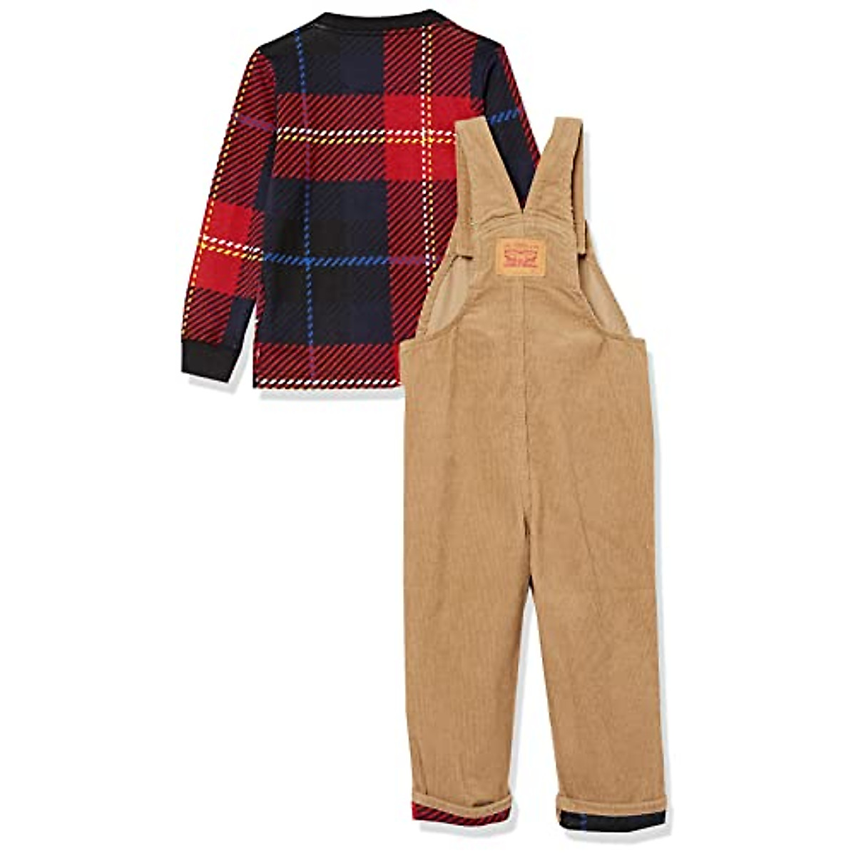 Levi's Baby Boys' Graphic T-Shirt and Overalls 2-Piece Outfit Set, Harvest Gold/Plaid, 4T