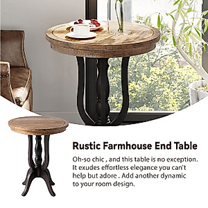 COZAYH Rustic Farmhouse End Table, Natural Top Side Table for Family, Dinning or Living Room, Handcrafted Finish, Modern, Black