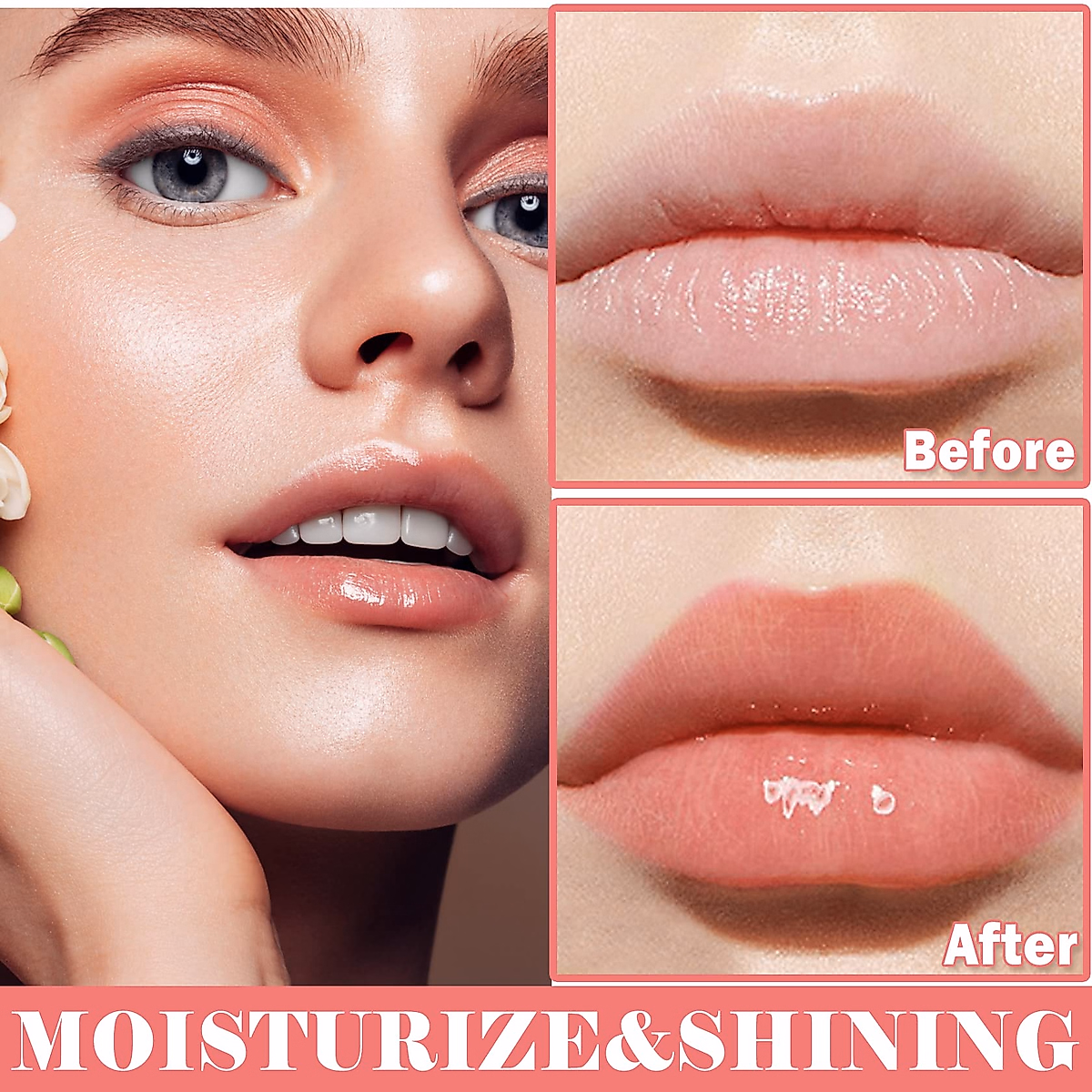 IONSGAKO Hydrating Lip Glow Oil Plumping Lip Oil Gloss Moisturizing Transparent Lip Balm Non-Sticky Long Lasting Hydrating Lip Oil Lip Stain Tinted - 012 Rose Bean Paste Pink