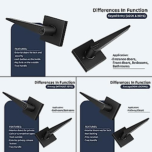 LOQRON Heavy Duty Entrance Door Lever Keyed Entry Door Handle with Lock and Keys Reversible for Matte Black Handle for Bedroom, Office or Front Door