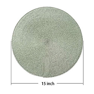 AHHFSMEI Round Braided Placemats 15 Inch Round Table Mats for Dining Tables Woven Heat Resistant Place mats Set of 6 (Fog Green)