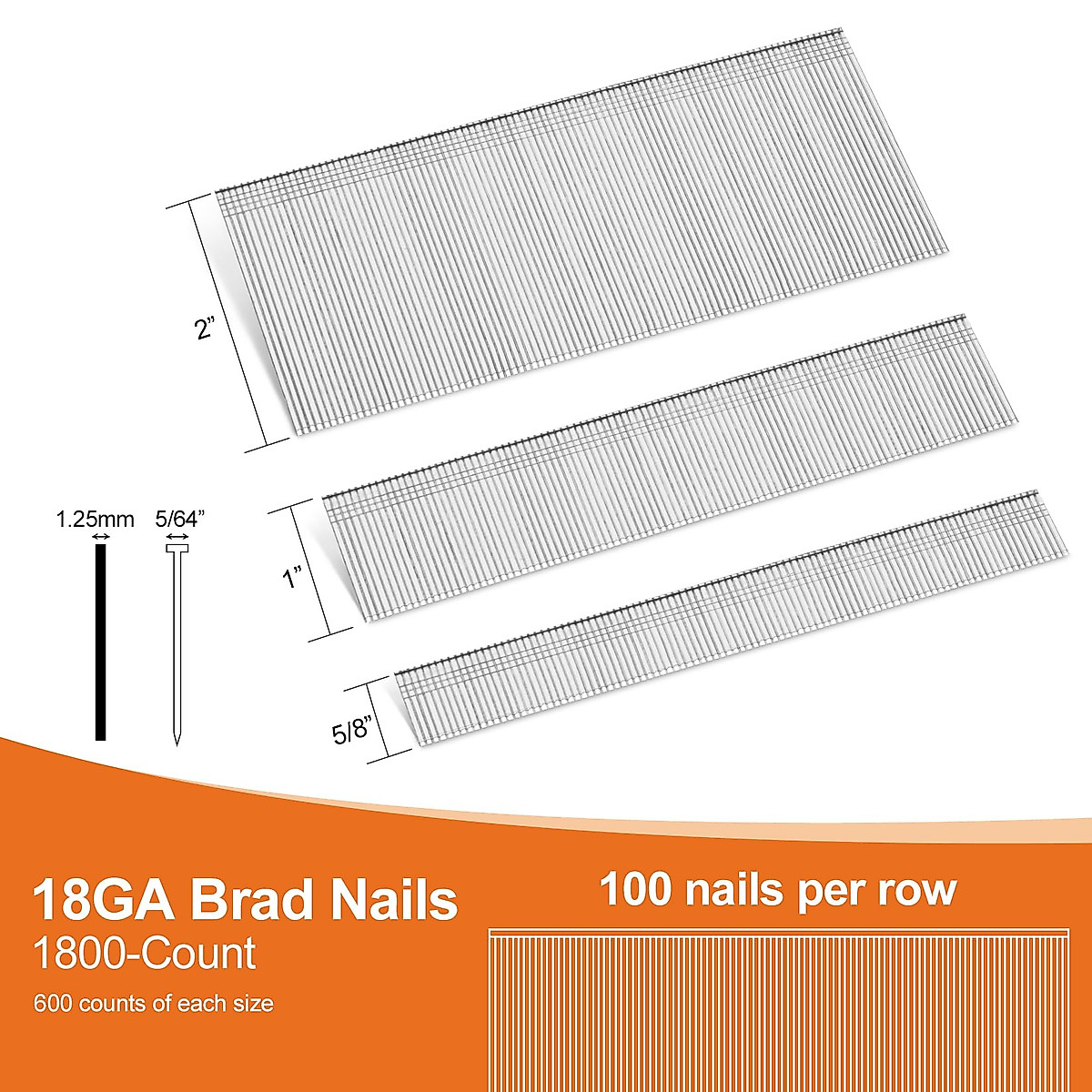 PINOZE 4200-Count 18 Gauge 1/4" Narrow Crown Staples (1-1/2" 1-1/4" 1" 3/4" 1/2") & 18GA Brad Nails (2" 1" 5/8"), Heavy Duty Galvanized Upholstery Staple for Pneumatic/Electric Stapler Gun/Brad Nailer
