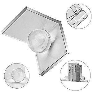 MerryNine Innovative Crystal Clear Bookends with Crystal Ball, 1 Pair L Shape Non Skid Sturdy Crystal Bookends for Heavy Books, Bookshelf, Office, School Library, Decorative Ornaments, A