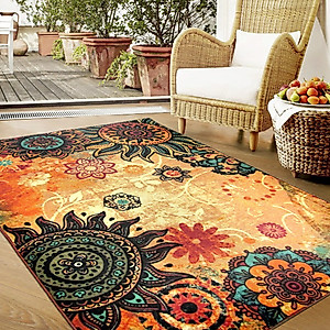 EUCH Contemporary Boho Retro Style Abstract Living Room Floor Carpets Non-Skid Indoor/Outdoor Large Area Rugs,39"x59" Lotus