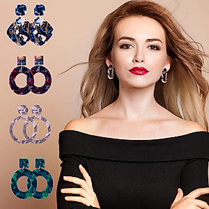 Duufin 24 Pairs Mottled Acrylic Earrings Resin Drop Dangle Earring Hoop Statement Earrings Polygonal Bohemian Fashion Jewelry Earrings for Women