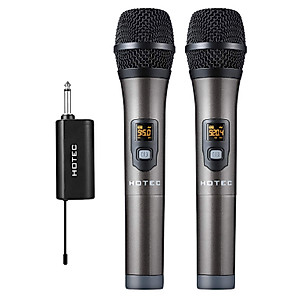 HOTEC UHF Wireless Dual Handheld Microphones with Rechargeable 1/4” Output Mini Portable Receiver for Live Performance Over PA, Mixer, Speaker (H-U26C)