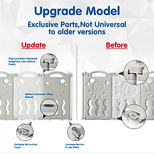 Albott Baby Playpen, Upgraded 18 Panels Foldable Baby Fence with Game Panel and Safety Gate, Adjustable Shape, Portable Baby Play Yards for Children Toddlers Indoors or Outdoors (18 Panel, Grey+White)