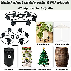 4 Packs Large Metal Plant Caddy with 6 PU wheels 13" Rolling Plant Stands Heavy-duty Wrought Iron Plant Roller Pot Movers Indoor Outdoor Plant Dolly with Casters Planter Coaster, Load up to 300 Lbs