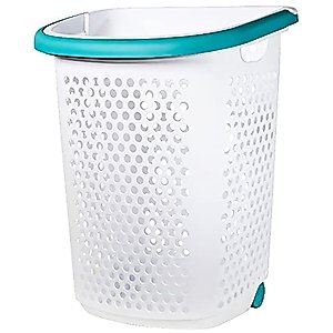 CR-FUSE Bushel Home Logic Rolling Hamper with Pop-Up Handle, White