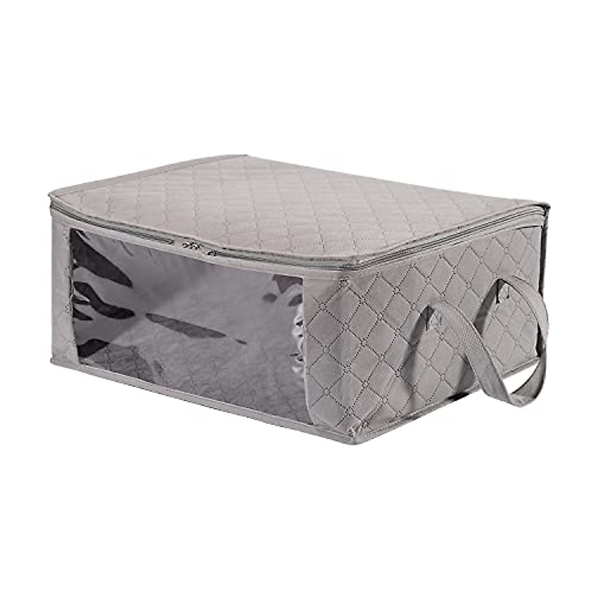 AzxecVcer 3 Pack Storage Bags,Foldable Storage Bag Organizers, Large Clear Window & Carry Handles,Under Bed Organizer Bag for Closets, Bedrooms for Comforters,Blankets,Clothes,Quilts and Towels, Gray)