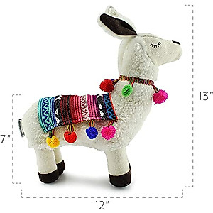 Decorae Plush Llama with Blanket and Pom-Poms, Stuffed Llama Shaped Decorative Pillow