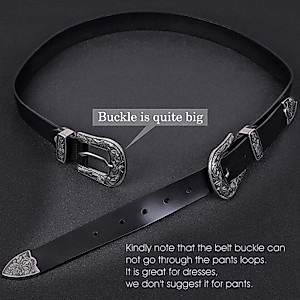 SUOSDEY Western Belts for Women Black Leather Belts for Jeans Dresses with Retro Double Buckle
